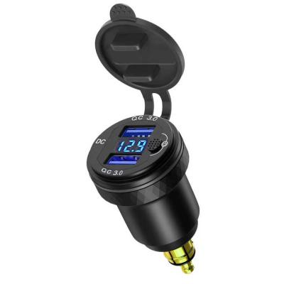 China Waterproof QC3.0 36W Aluminium Auto Oplader Spanning Monitor Schakelaar 12-24V Te koop