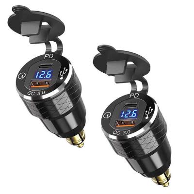 Cina 54W PD QC3.0 2 Port Motorcycle Phone Charger Aluminum Alloy Motorcycle Usb Socket in vendita