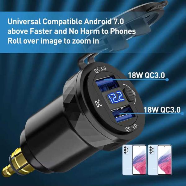Quality 36W QC3.0 Aluminum Waterproof Motorcycle Usb Charger 12-24V Durable for sale