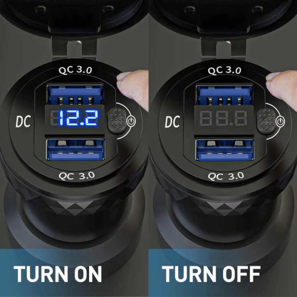 Quality 36W QC3.0 Aluminum Waterproof Motorcycle Usb Charger 12-24V Durable for sale