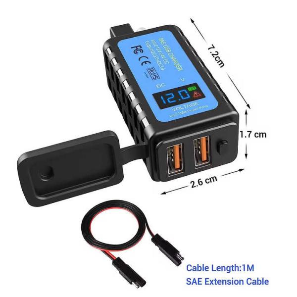 Quality 36W QC3.0 SAE Dual USB Motorcycle Iphone Charger With Switch 12-24V for sale