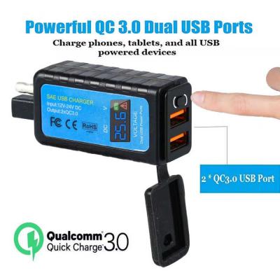 Cina Caricabatterie per moto Iphone Dual USB SAE QC3.0 da 36W con interruttore 12-24V in vendita