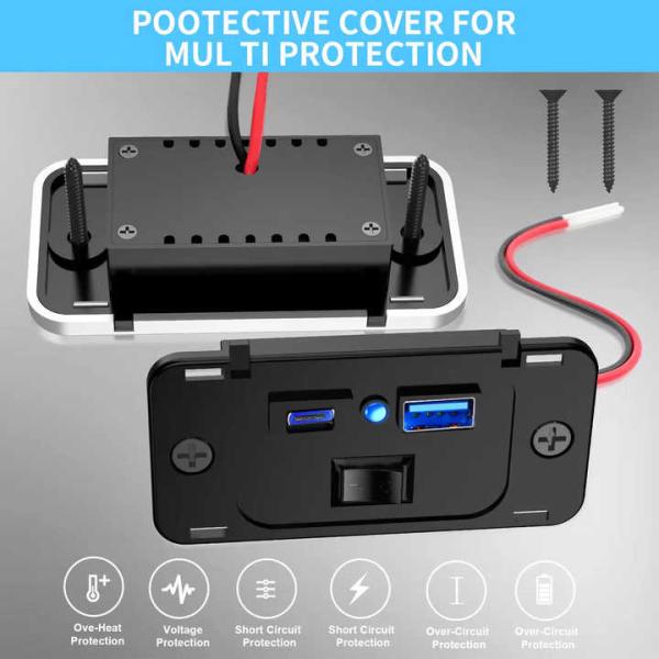 Quality QC3.0 PD3.0 RV USB C Charging Outlet 12V 24V Switch Indicator Fast Charging for sale