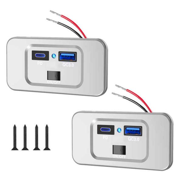 Quality RV 12v USB Wall Outlet Dual PD3.0 QC3.0 36W 18W With Aluminum Housing for sale