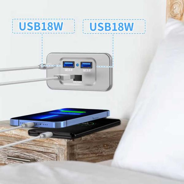 Quality Silver 36W QC3.0 RV 12v Usb Charging Station Sleek Design Wear Resistant for sale
