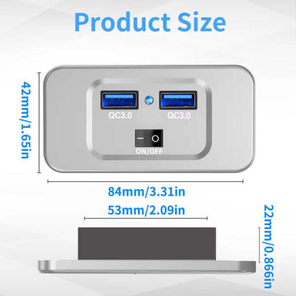 Quality Silver 36W QC3.0 RV 12v Usb Charging Station Sleek Design Wear Resistant for sale