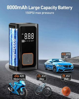 Cina Pompa d'aria per auto da 8000mAh 150PSI LED Digital Cordless Portable Tire Inflator in vendita