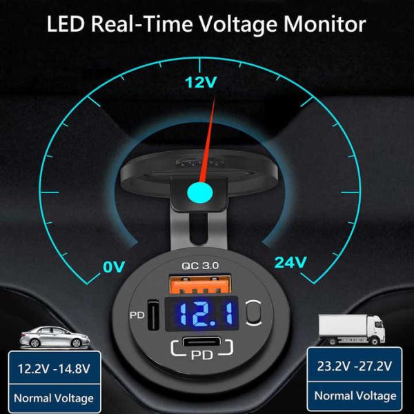 Quality Dual PD+QC3.0 12V/24V Triple Port Car Charger Fast Car USB Charger For Phone for sale