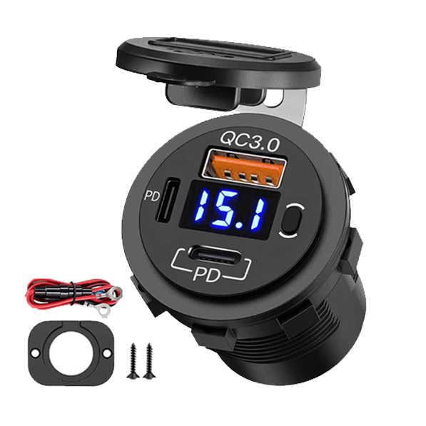 Quality Dual PD QC3.0 12V/24V Triple USB Car Charger Golf Fast Charging PC Socket Phone for sale