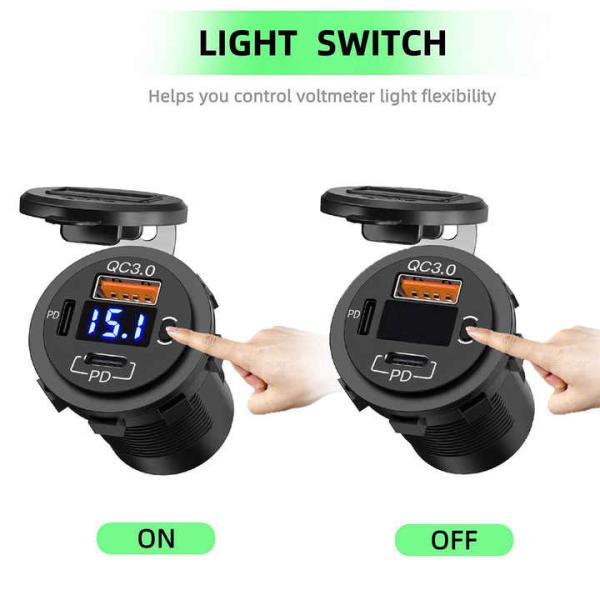 Quality Dual PD QC3.0 12V/24V Triple USB Car Charger Golf Fast Charging PC Socket Phone for sale