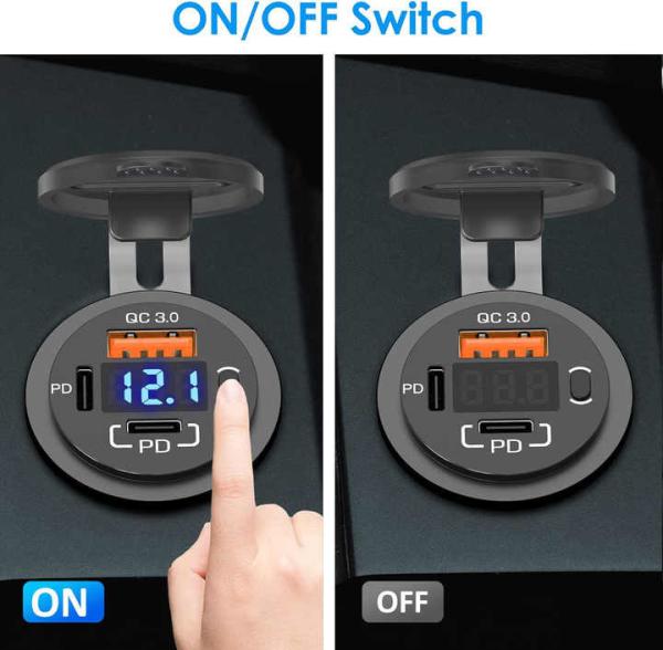 Quality Dual PD QC3.0 12V/24V Triple USB Car Charger Golf Fast Charging PC Socket Phone for sale