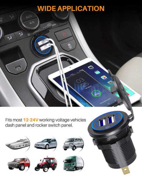 Quality Trendy Dual USB QC3.0 Car Phone Charger 5V 2.1A 12-24V With Safety Protection for sale