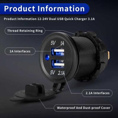 Cina 2 pacchetti 12V 24V IP65 Waterproof Auto USB Charger Doppio caricabatterie USB in vendita