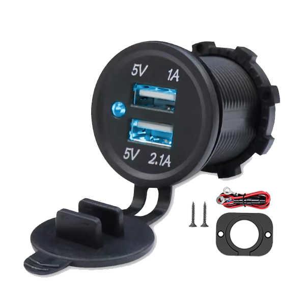 Quality Waterproof 12V 24V Vehicle USB Charger Socket with Dual Power Outlets for sale