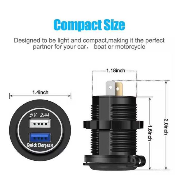 Quality USB A Car Charger Dual Port QC3.0 5V 2.4A For Vehicle Marine Bus Vibration for sale