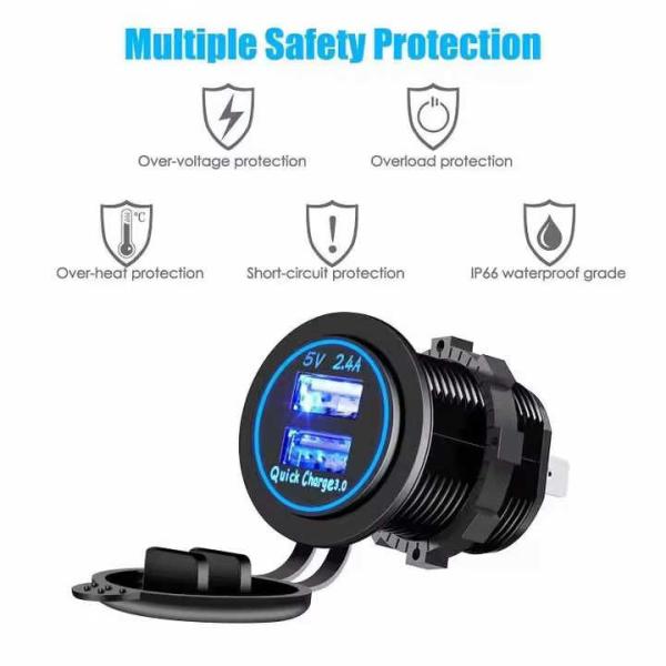 Quality USB A Car Charger Dual Port QC3.0 5V 2.4A For Vehicle Marine Bus Vibration for sale