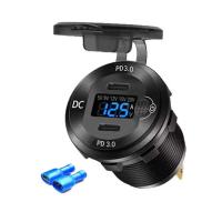 Quality 12-24V 54W Aluminum Dual PD 3.0 USB Car Charger Button Voltmeter for sale