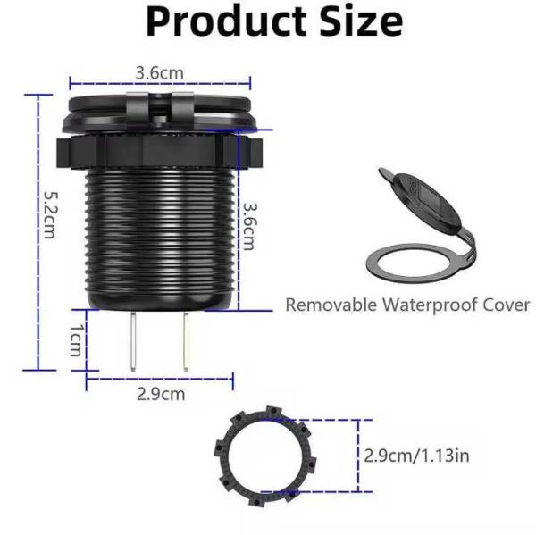 Quality 12-24V 54W Aluminum Dual PD 3.0 USB Car Charger Button Voltmeter for sale