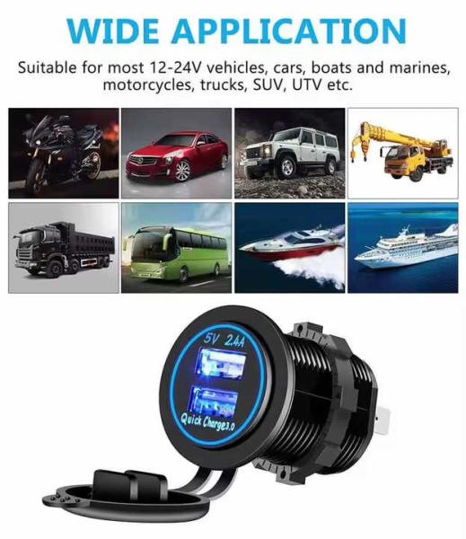 Quality Intelligent QC3.0 5V 2.4A 12-24V Dual USB Vehicle Charger Easy Operation for sale
