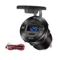 Quality Compact Dual PD 3.0 Car Charger USB Type C Car Charger With Voltmeter Switch for sale
