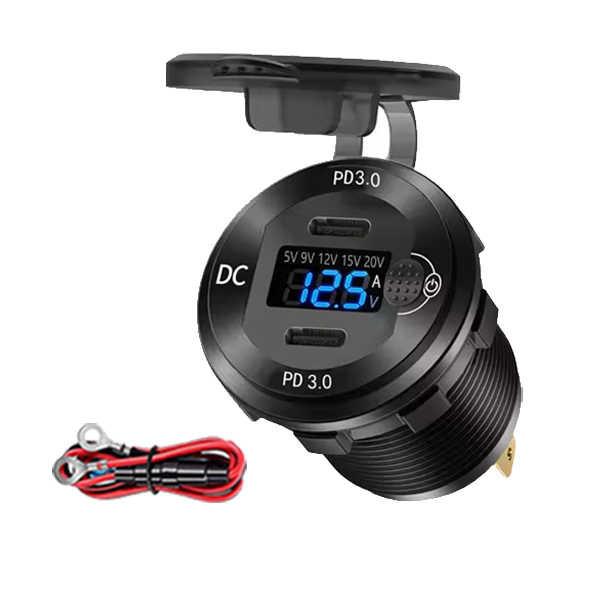 Quality Compact Dual PD 3.0 Car Charger USB Type C Car Charger With Voltmeter Switch for sale