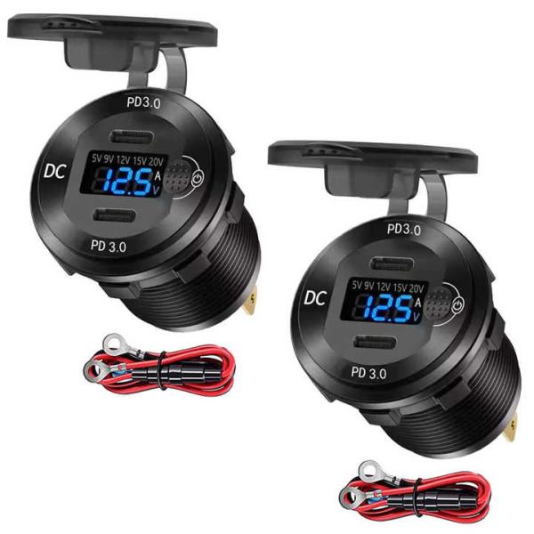 Quality Aluminium Alloy Dual PD Car Charger With Voltmeter Switch Convenient Design for sale