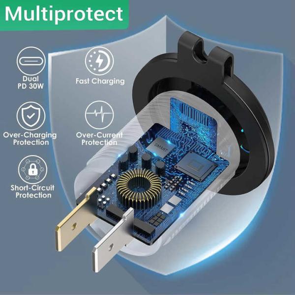 Quality Aluminium Alloy Dual PD Car Charger With Voltmeter Switch Convenient Design for sale