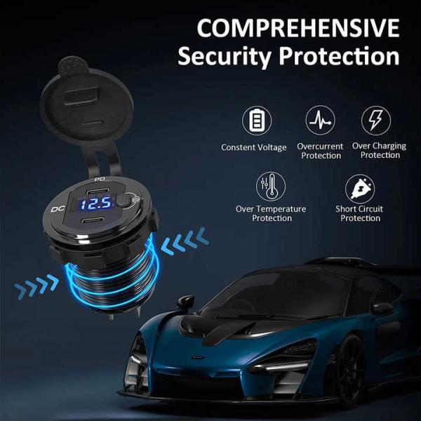 Quality Aluminium Alloy Dual PD Car Charger With Voltmeter Switch Convenient Design for sale