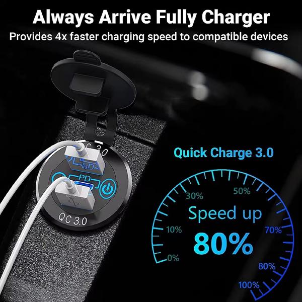 Quality 12-24V Outlet 3 Ports USB Fast Charger Socket Power Bus Seat Accessories PD3.0 for sale