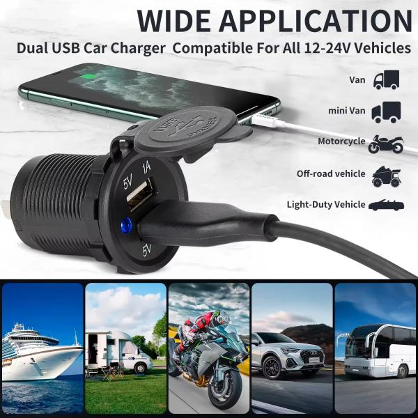 Quality Dual USB-A 3.1A Socket Waterproof 12/24v USB Car Charger for sale