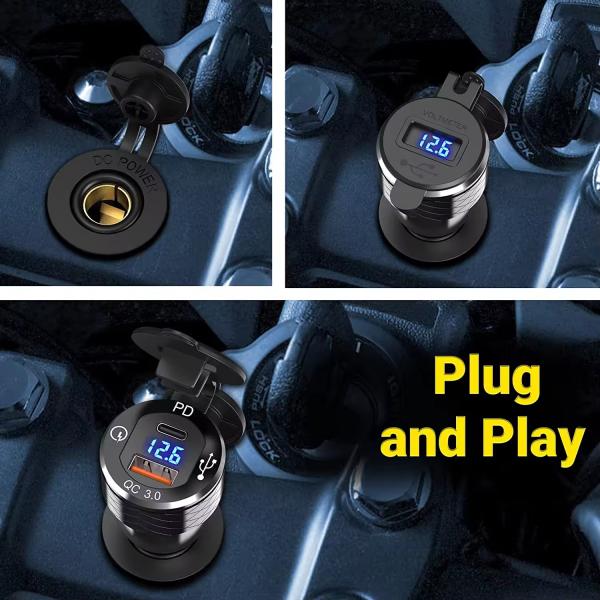 Quality Motorcycle PD Type C Phone Charger 12 volt Adapter Plug in-Type USB A QC3.0 for sale