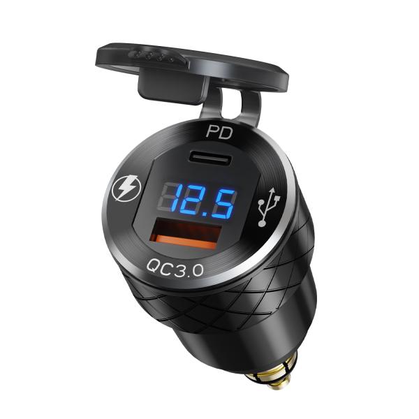 Quality Motorcycle PD Type C Phone Charger 12 volt Adapter Plug in-Type USB A QC3.0 for sale