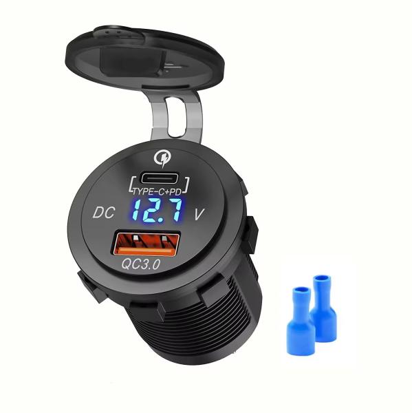 Quality Compact Dual PD 3.0 Car Charger USB Type C Car Charger With Voltmeter Switch for sale
