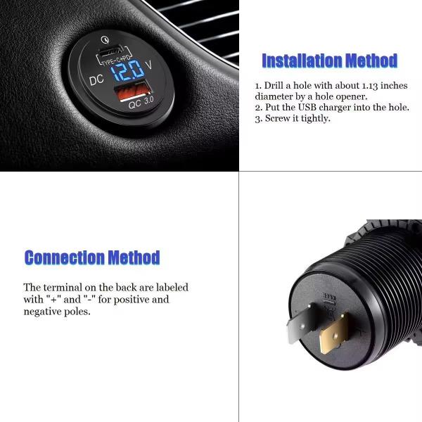 Quality Compact Dual PD 3.0 Car Charger USB Type C Car Charger With Voltmeter Switch for sale