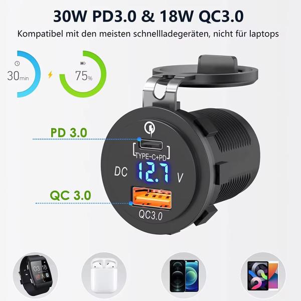 Quality Compact Dual PD 3.0 Car Charger USB Type C Car Charger With Voltmeter Switch for sale