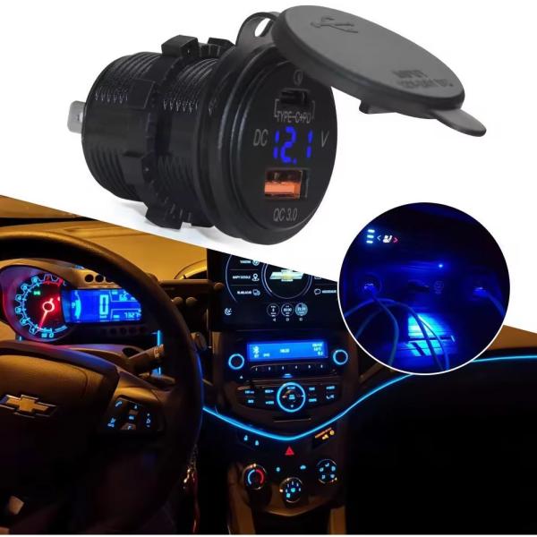 Quality Compact Dual PD 3.0 Car Charger USB Type C Car Charger With Voltmeter Switch for sale