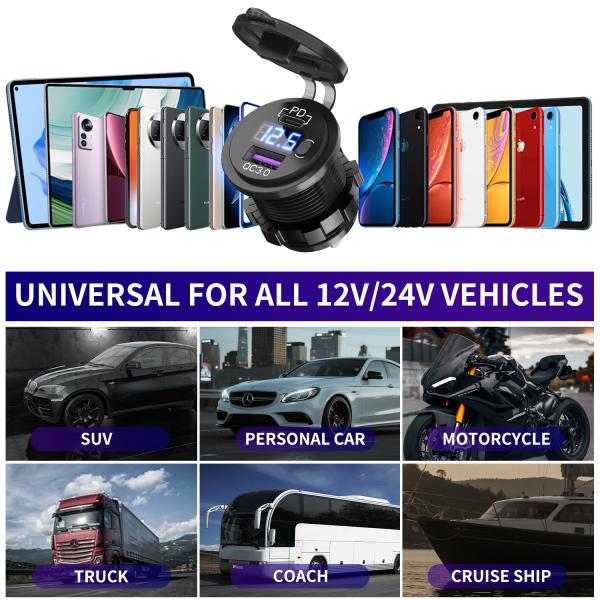 Quality QC3.0 USB Car Charger PD For Car Boat Bus Golf Motorcycle for sale