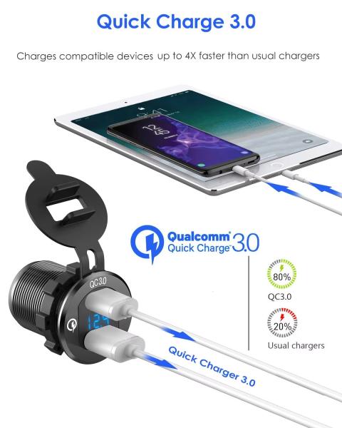 Quality Aluminium Dual USB-A QC3.0 12/24v Flush Mount Socket for sale