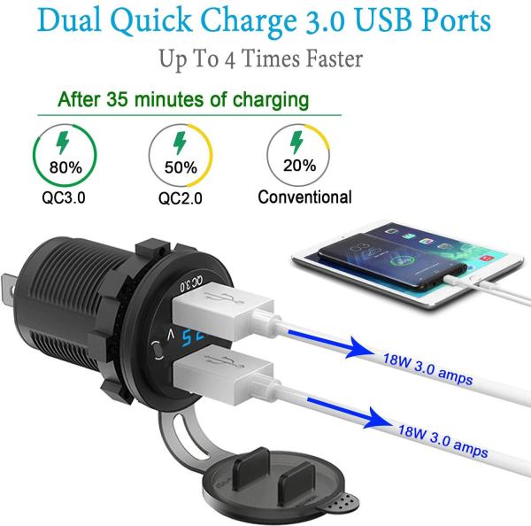 Quality Intelligent QC3.0 18W 12-24V Dual USB Vehicle Charger for bus car truck Easy for sale