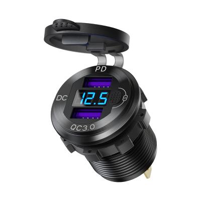 China 2025 Hot Sell Dual QC Car Charger Aluminum Alloy With Voltage Display & Button for sale