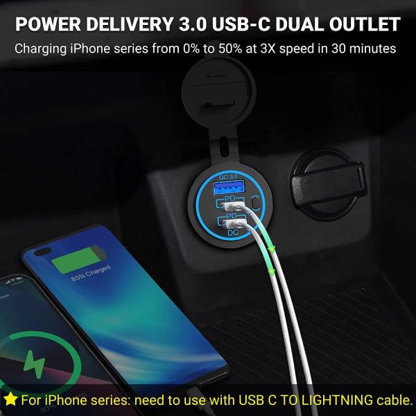 Quality 90W Car Charger 12 Volt Power Outlet With USB Fast Charging for sale