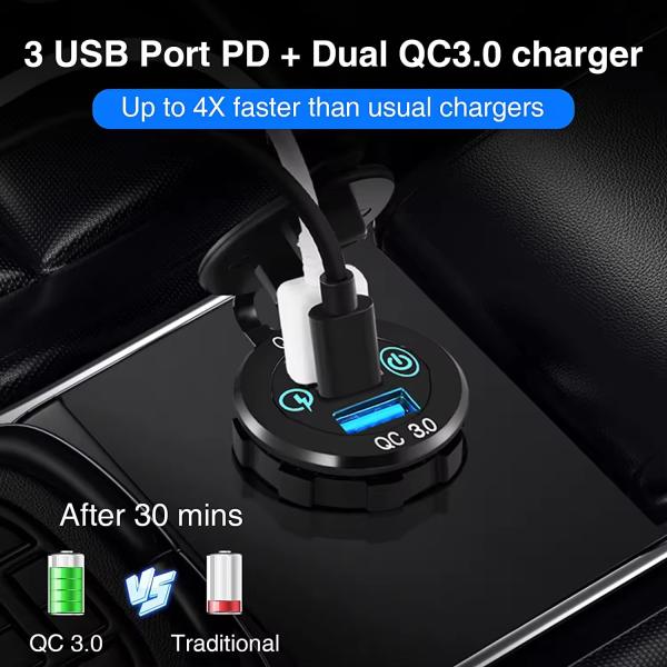 Quality 72W 12 Volt 2 Pin Waterproof Plug And Socket USB Car Charger Adapter for sale