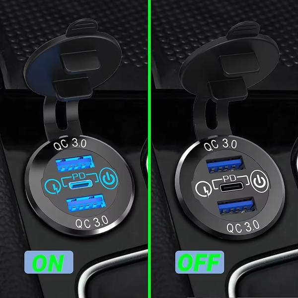 Quality 72W 12 Volt 2 Pin Waterproof Plug And Socket USB Car Charger Adapter for sale