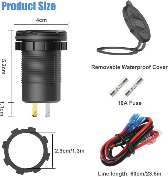 Quality Waterproof 12V 24V Vehicle Dual QC3.0 + PD USB Charger Socket with Voltage for sale