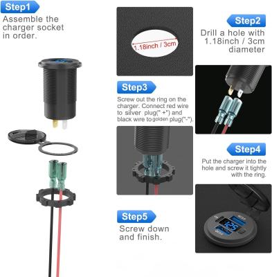 China Waterproof 12V 24V Vehicle Dual QC3.0 + PD USB Charger Socket with Voltage Display Power Outlets for sale