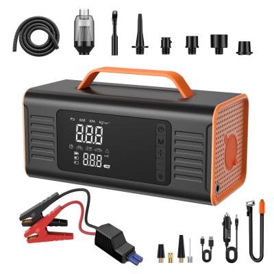 China 12V Car Battery Jump Box Air Tire Compressor 9-in-1 Portable 150PSI air Pump 800A Jump Starter Power Pack Vacuum Cleaner for sale
