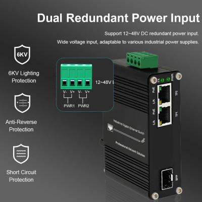 Cina Convertitore multimediale PoE industriale all'aperto 2 porta 10/100/1000T 802.3at 30w a 1 porta 100/1000x SFP in vendita