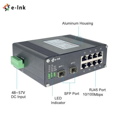 中国 8 ポート 10/100T 802.3at PoE スイッチ 2 ポート 100BASE-FX SFP 無管理 イーサネット スイッチ 販売のため