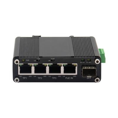 China Interruptor industrial PoE Splitter 4 puertos Gigabit con enlace ascendente de fibra SFP en venta