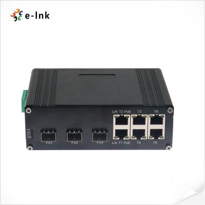 China Industrial 6-Port Fast PoE+ Switch + 3 Fiber Ports 30W/Port Hardened for sale
